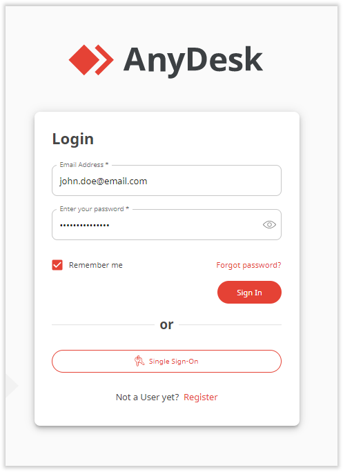 Login mit AnyDesk-Benutzerkonto